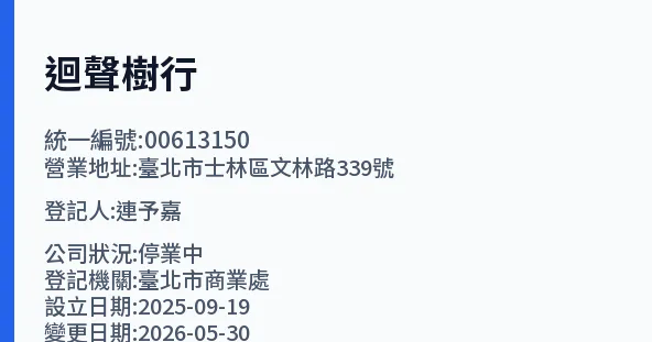 迴聲樹行的照片-統編 00613150(臺北市) 公司登記資料與營業項目詳細圖表