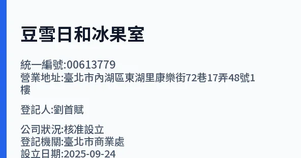 豆雪日和冰果室的照片-統編 00613779(臺北市) 公司登記資料與營業項目詳細圖表