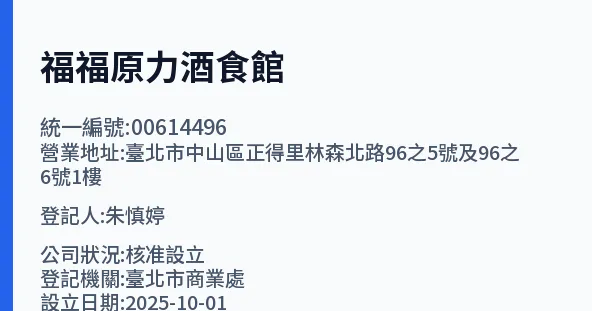 福福原力酒食館的照片-統編 00614496(臺北市) 公司登記資料與營業項目詳細圖表