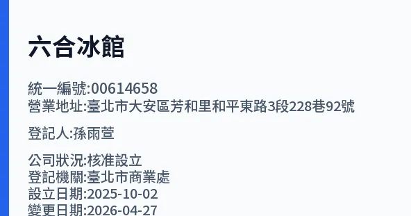 六合冰館的照片-統編 00614658(臺北市) 公司登記資料與營業項目詳細圖表