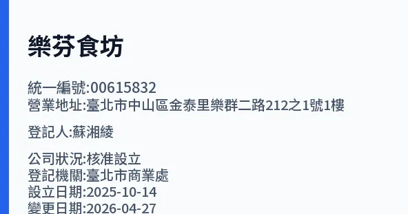 樂芬食坊的照片-統編 00615832(臺北市) 公司登記資料與營業項目詳細圖表