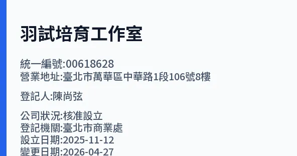 羽試培育工作室的照片-統編 00618628(臺北市) 公司登記資料與營業項目詳細圖表