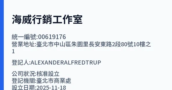 海威行銷工作室的照片-統編 00619176(臺北市) 公司登記資料與營業項目詳細圖表