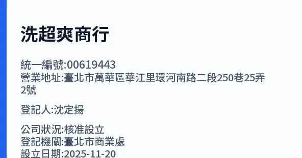 洗超爽商行的照片-統編 00619443(臺北市) 公司登記資料與營業項目詳細圖表