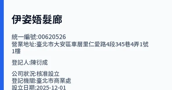 伊姿娪髮廊的照片-統編 00620526(臺北市) 公司登記資料與營業項目詳細圖表