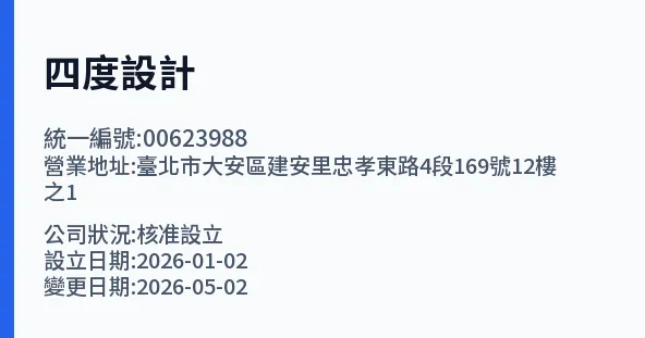 四度設計的照片-統編 00623988(臺北市) 公司登記資料與營業項目詳細圖表