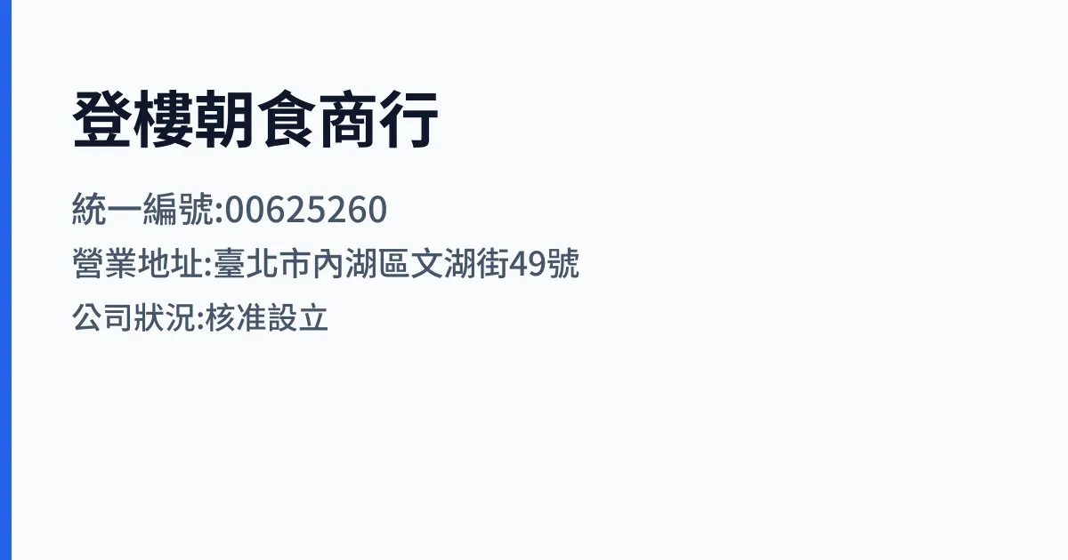 登樓朝食商行 - 統編 00625260(臺北市) 公司登記資料與營業項目詳細圖表