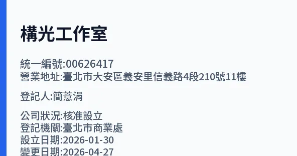 構光工作室的照片-統編 00626417(臺北市) 公司登記資料與營業項目詳細圖表