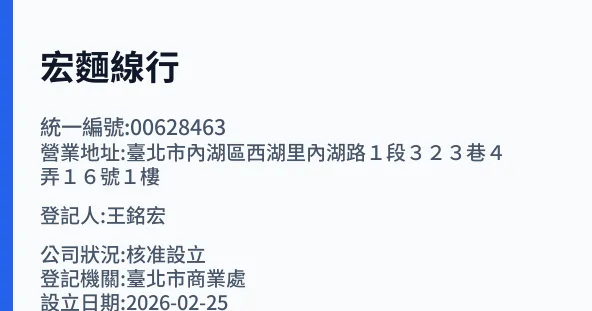 宏麵線行的照片-統編 00628463(臺北市) 公司登記資料與營業項目詳細圖表