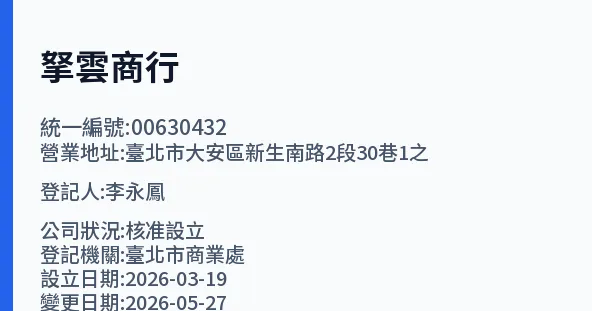 拏雲商行的照片-統編 00630432(臺北市) 公司登記資料與營業項目詳細圖表