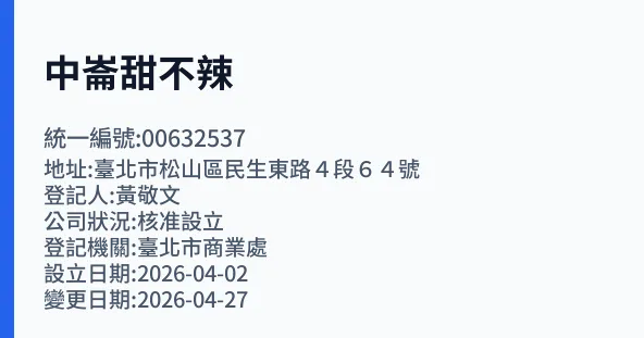 中崙甜不辣的照片-統編 00632537(臺北市) 公司登記資料與營業項目詳細圖表