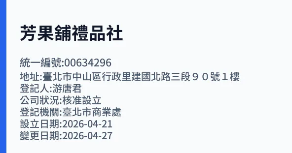 芳果舖禮品社的照片-統編 00634296(臺北市) 公司登記資料與營業項目詳細圖表