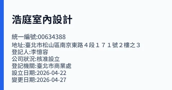 浩庭室內設計的照片-統編 00634388(臺北市) 公司登記資料與營業項目詳細圖表