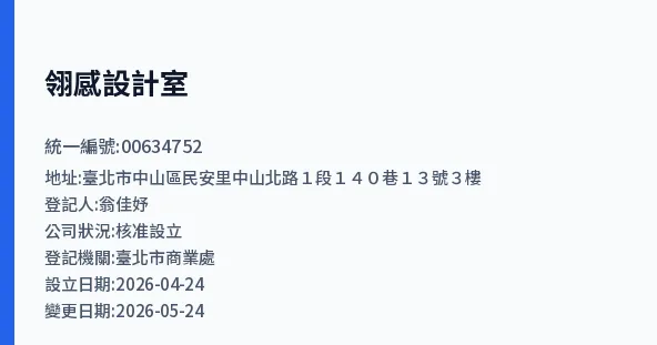 翎感設計室的照片-統編 00634752(臺北市) 公司登記資料與營業項目詳細圖表