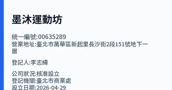 墨沐運動坊的照片-統編 00635289(臺北市) 公司登記資料與營業項目詳細圖表