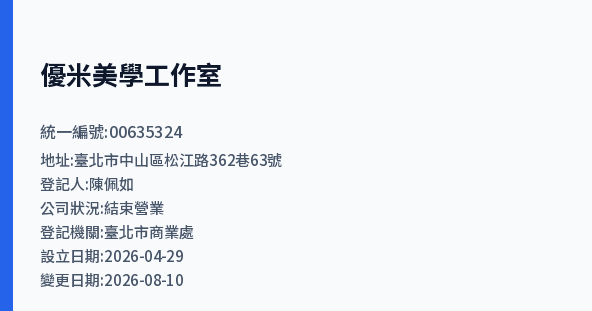 優米美學工作室的照片-統編 00635324 公司登記資料與營業項目詳細圖表
