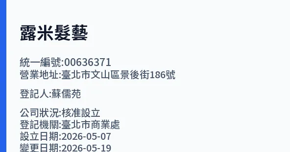 露米髮藝的照片-統編 00636371(臺北市) 公司登記資料與營業項目詳細圖表