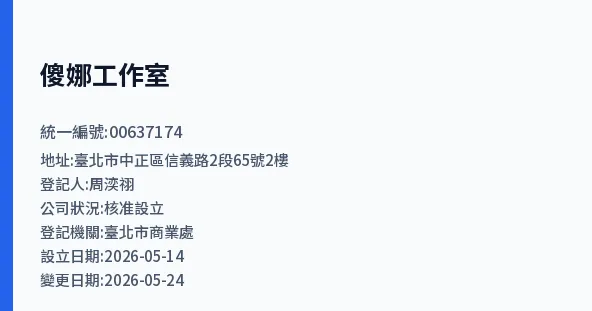 傻娜工作室的照片-統編 00637174(臺北市) 公司登記資料與營業項目詳細圖表