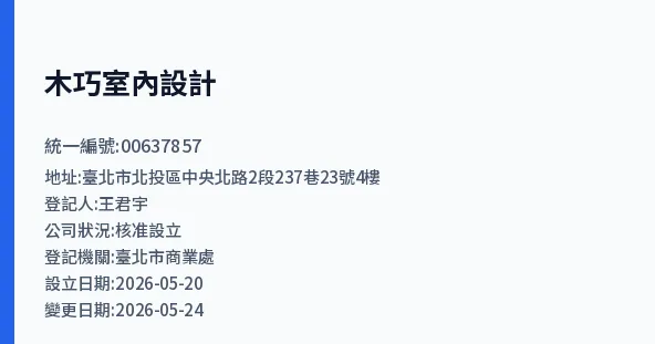 木巧室內設計的照片-統編 00637857(臺北市) 公司登記資料與營業項目詳細圖表