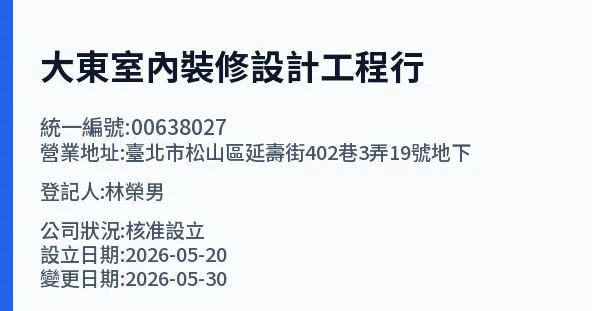大東室內裝修設計工程行的照片-統編 00638027(臺北市) 公司登記資料與營業項目詳細圖表
