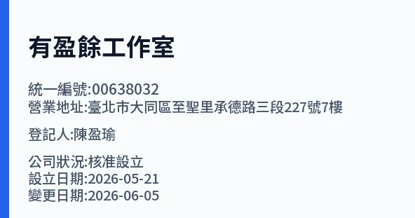 有盈餘工作室的照片-統編 00638032(臺北市) 公司登記資料與營業項目詳細圖表