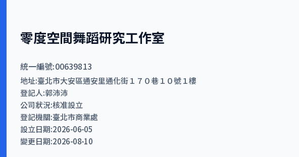 零度空間舞蹈研究工作室的照片-統編 00639813 公司登記資料與營業項目詳細圖表