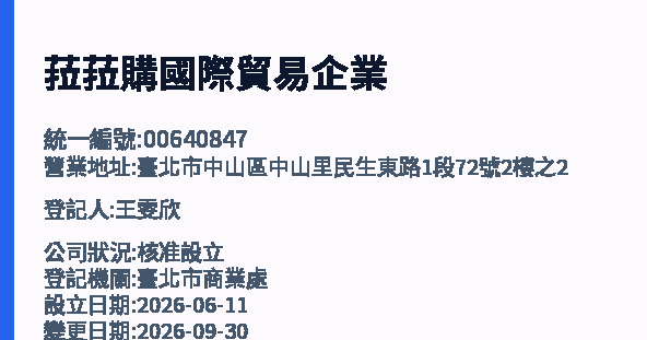 菈菈購國際貿易企業的照片-統編 00640847 公司登記資料與營業項目詳細圖表