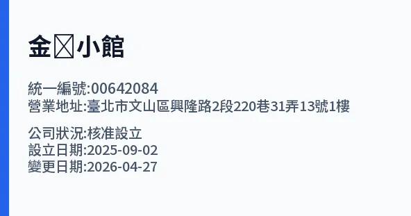 金鳯小館的照片-統編 00642084(臺北市) 公司登記資料與營業項目詳細圖表