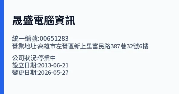 晟盛電腦資訊的照片-統編 00651283(高雄市) 公司登記資料與營業項目詳細圖表