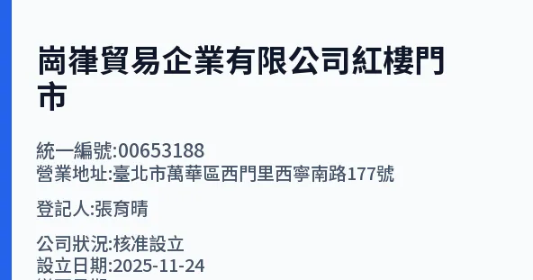 崗嵂貿易企業有限公司紅樓門市的照片-統編 00653188(臺北市) 公司登記資料與營業項目詳細圖表