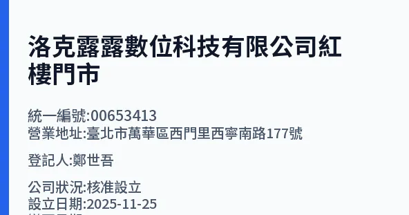 洛克露露數位科技有限公司紅樓門市的照片-統編 00653413(臺北市) 公司登記資料與營業項目詳細圖表