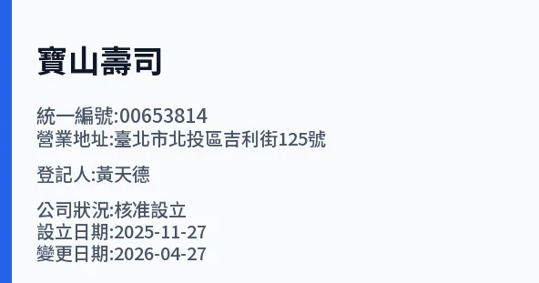 寶山壽司的照片-統編 00653814(臺北市) 公司登記資料與營業項目詳細圖表