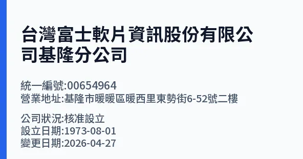 台灣富士軟片資訊股份有限公司基隆分公司的照片-統編 00654964(基隆市) 公司登記資料與營業項目詳細圖表