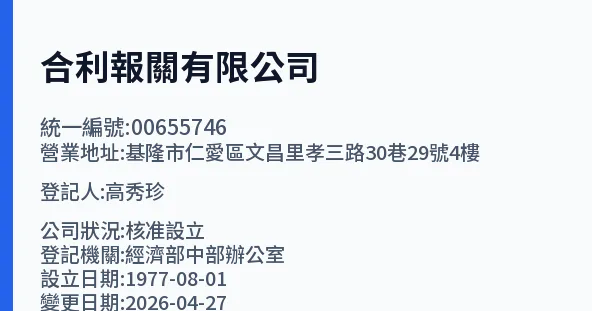 合利報關有限公司的照片-統編 00655746(基隆市) 公司登記資料與營業項目詳細圖表