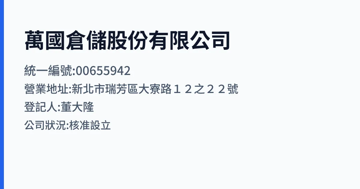 萬國倉儲股份有限公司 - 統編 00655942(新北市) 公司登記資料與營業項目詳細圖表