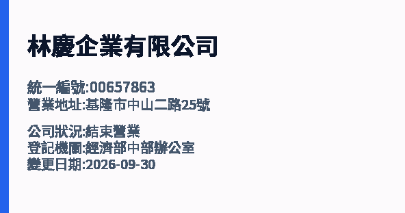 林慶企業有限公司的照片-統編 00657863(基隆市) 公司登記資料與營業項目詳細圖表