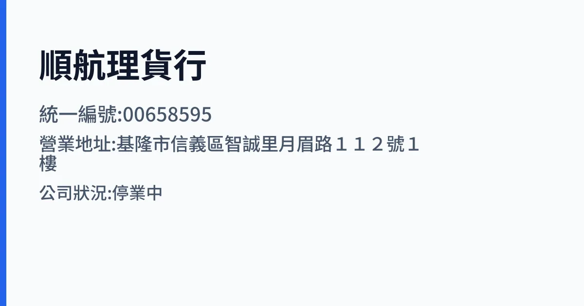 順航理貨行 - 統編 00658595(基隆市) 公司登記資料與營業項目詳細圖表