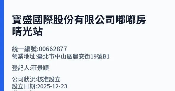 寶盛國際股份有限公司嘟嘟房晴光站的照片-統編 00662877(臺北市) 公司登記資料與營業項目詳細圖表