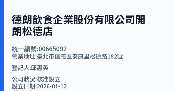 德朗飲食企業股份有限公司開朗松德店的照片-統編 00665092(臺北市) 公司登記資料與營業項目詳細圖表