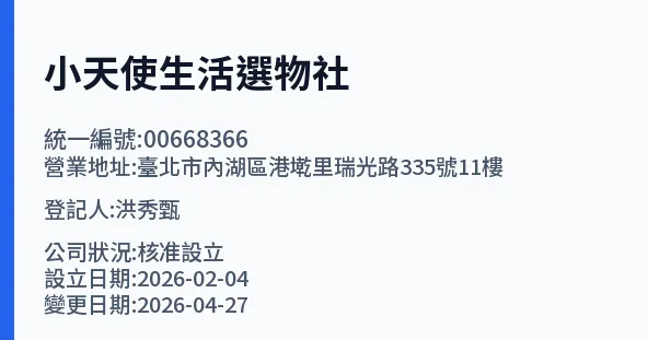 小天使生活選物社的照片-統編 00668366(臺北市) 公司登記資料與營業項目詳細圖表