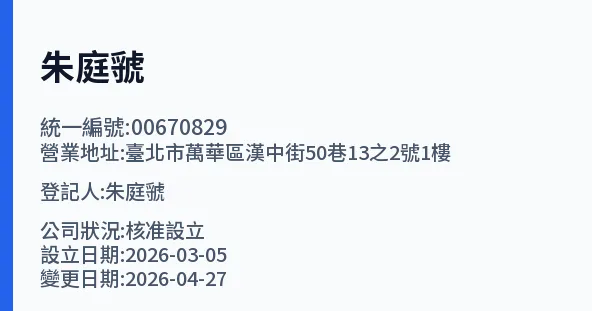 朱庭虢的照片-統編 00670829(臺北市) 公司登記資料與營業項目詳細圖表