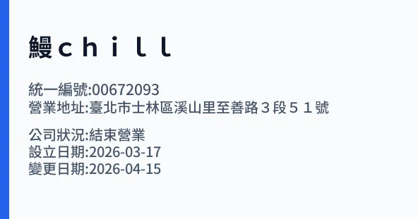 鰻ｃｈｉｌｌ的照片-統編 00672093(臺北市) 公司登記資料與營業項目詳細圖表