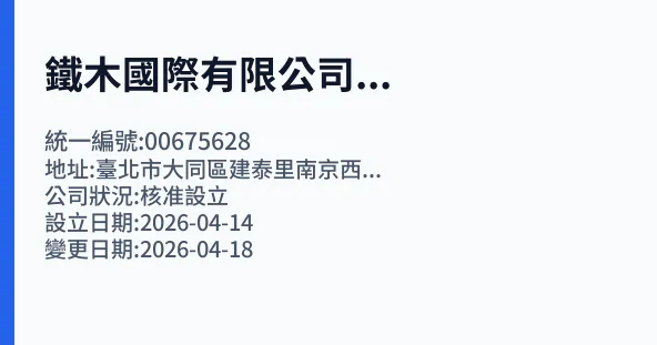 鐵木國際有限公司中山分店的照片-統編 00675628(臺北市) 公司登記資料與營業項目詳細圖表