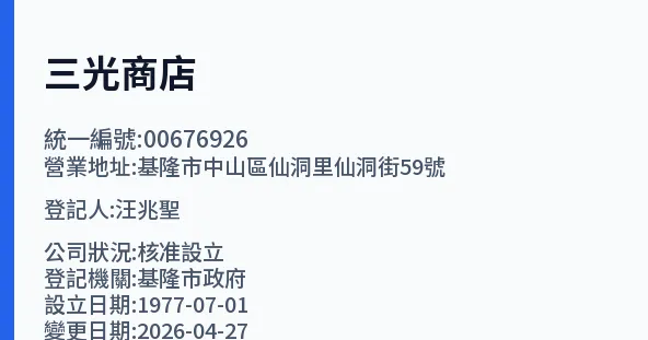 三光商店的照片-統編 00676926(基隆市) 公司登記資料與營業項目詳細圖表