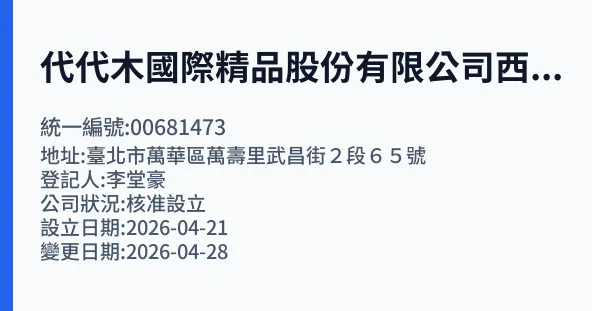 代代木國際精品股份有限公司西門町門市部的照片-統編 00681473(臺北市) 公司登記資料與營業項目詳細圖表