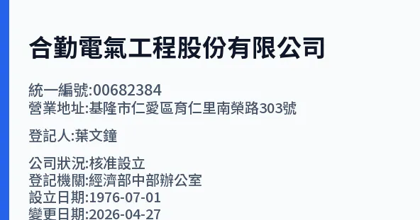 合勤電氣工程股份有限公司的照片-統編 00682384(基隆市) 公司登記資料與營業項目詳細圖表