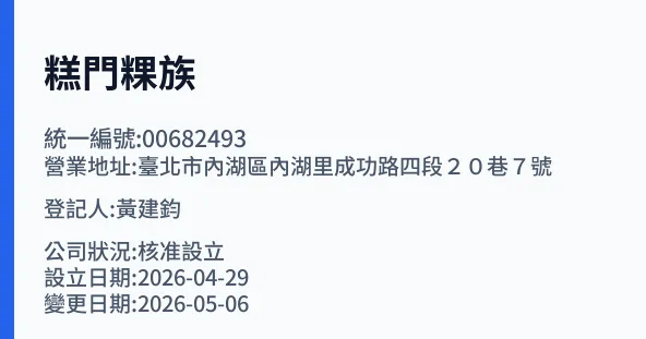 糕門粿族的照片-統編 00682493(臺北市) 公司登記資料與營業項目詳細圖表