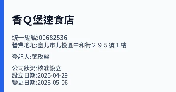 香Ｑ堡速食店的照片-統編 00682536(臺北市) 公司登記資料與營業項目詳細圖表