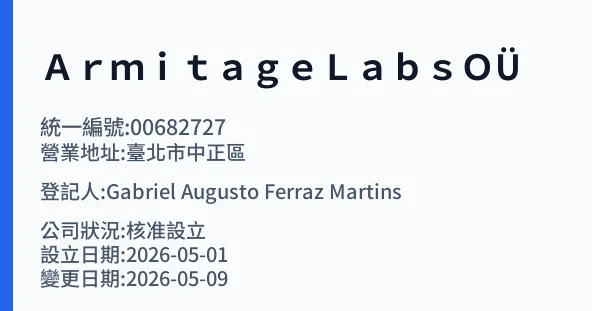 ＡｒｍｉｔａｇｅＬａｂｓＯÜ的照片-統編 00682727(臺北市) 公司登記資料與營業項目詳細圖表