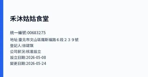 禾沐姑姑食堂的照片-統編 00683275(臺北市) 公司登記資料與營業項目詳細圖表